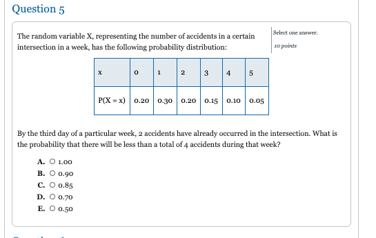 Solved Question 5 Select one answer The random variable X, | Chegg.com