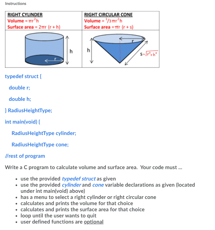 Solved Instructions RIGHT CYLINDER Volume = trh Surface area | Chegg.com