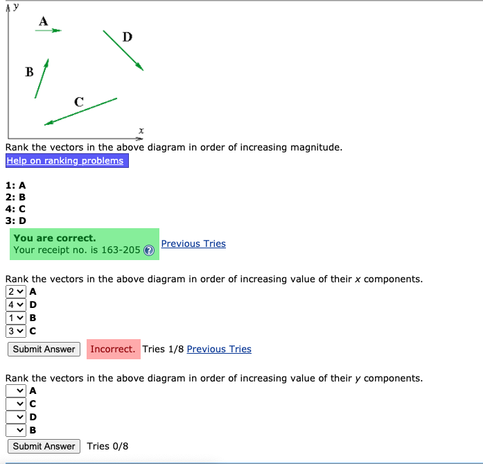 Solved А D B c Rank the vectors in the above diagram in | Chegg.com