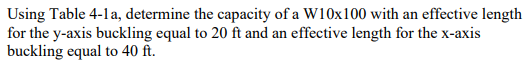 Solved Using Table 4-1a, determine the capacity of a W10x100 | Chegg.com