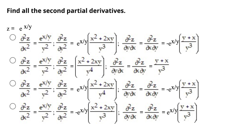 Solved Find all the second partial derivatives. | Chegg.com