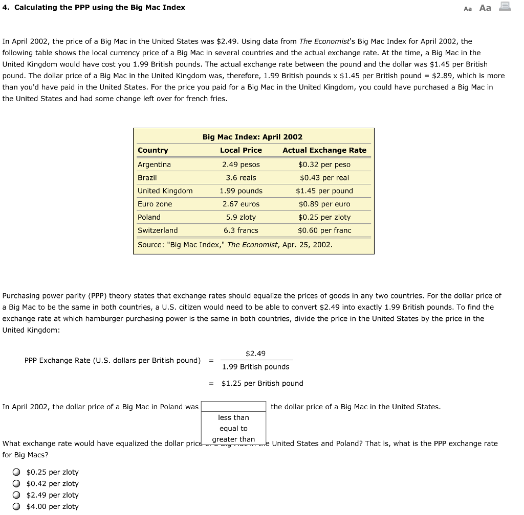 Solved 4. Calculating the PPP using the Big Mac Index In | Chegg.com