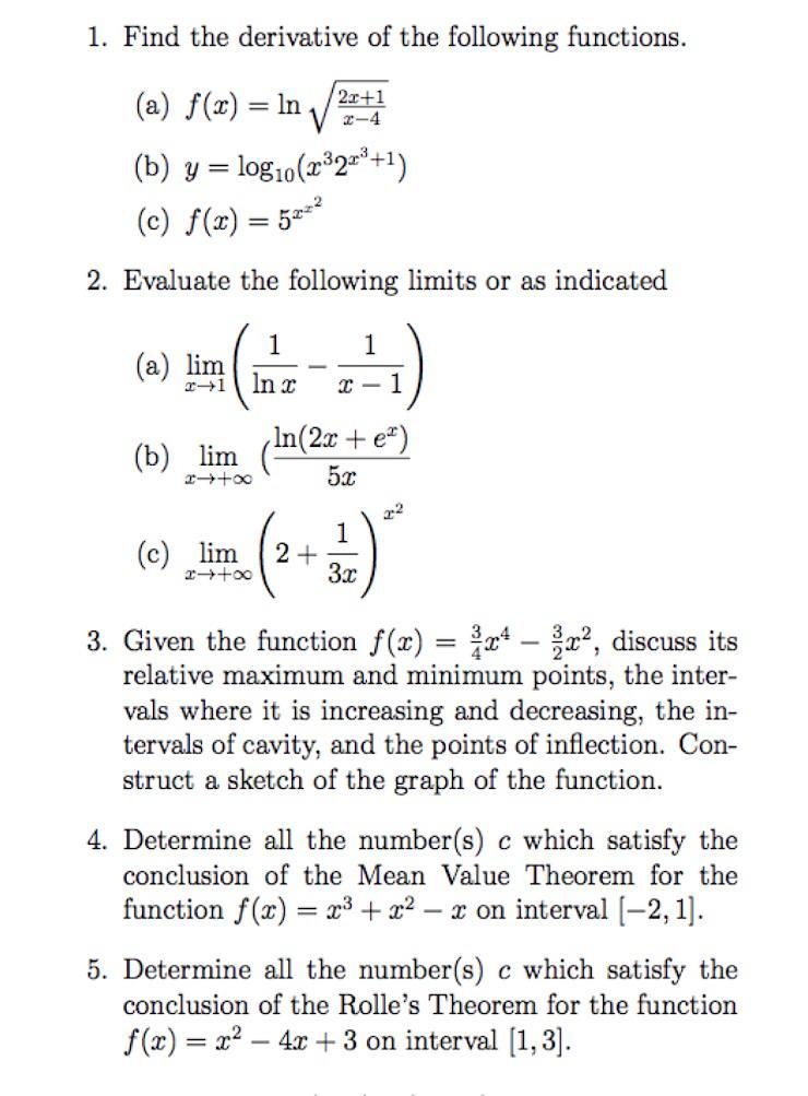Solved 1. Find the derivative of the following functions. | Chegg.com