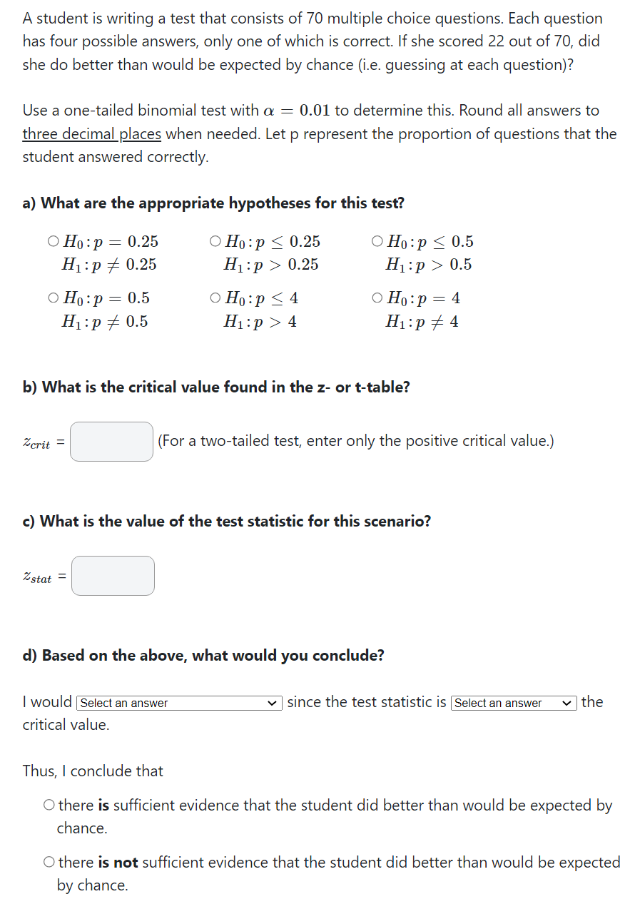 Solved A student is writing a test that consists of 70 | Chegg.com