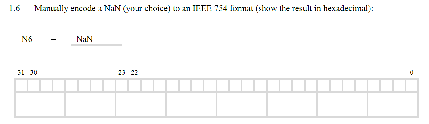 Solved 1.6 Manually encode a NaN (your choice) to an IEEE | Chegg.com