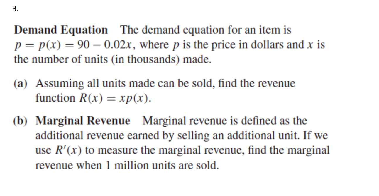 Solved 3. Demand Equation The demand equation for an item is | Chegg.com