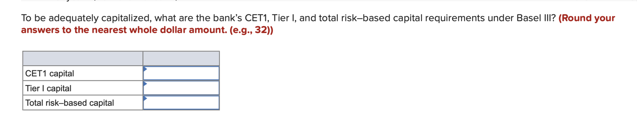 Solved To be adequately capitalized, what are the bank’s | Chegg.com