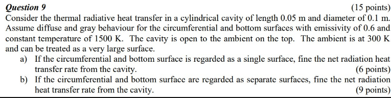 Solved Question 9 15 Points Consider The Thermal Radiative Chegg
