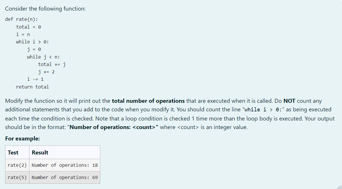 Solved Consider the following function: def rate(n): total | Chegg.com