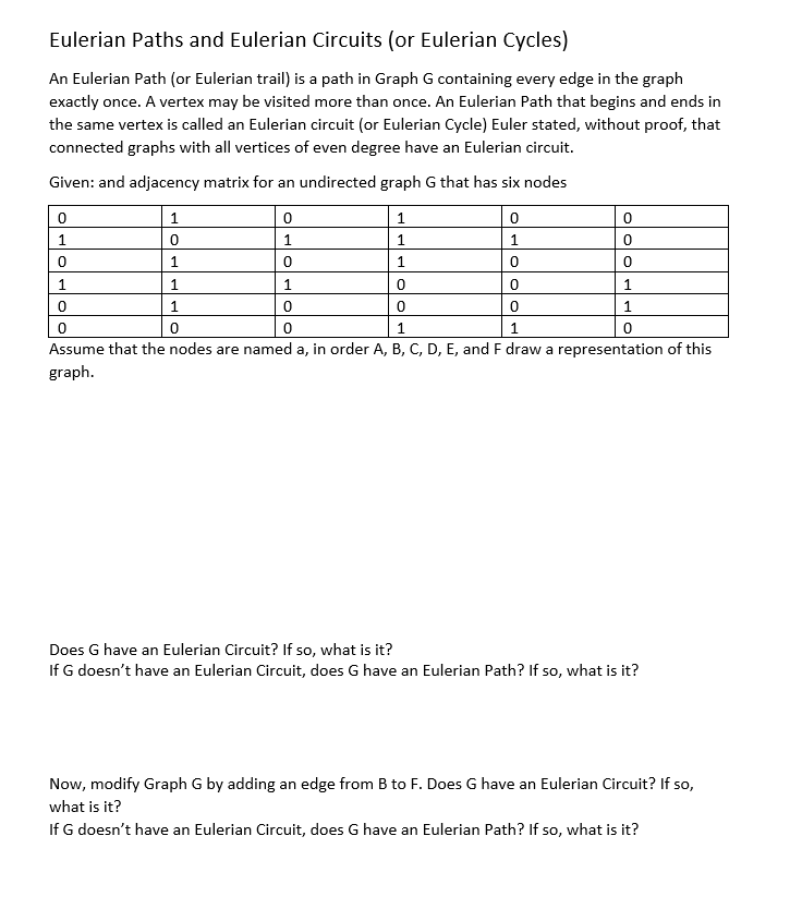 Solved Eulerian Paths And Eulerian Circuits Or Eulerian