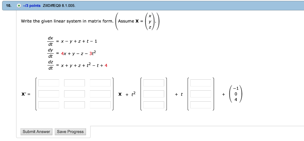 Solved Write the given linear system in matrix form. Assume | Chegg.com