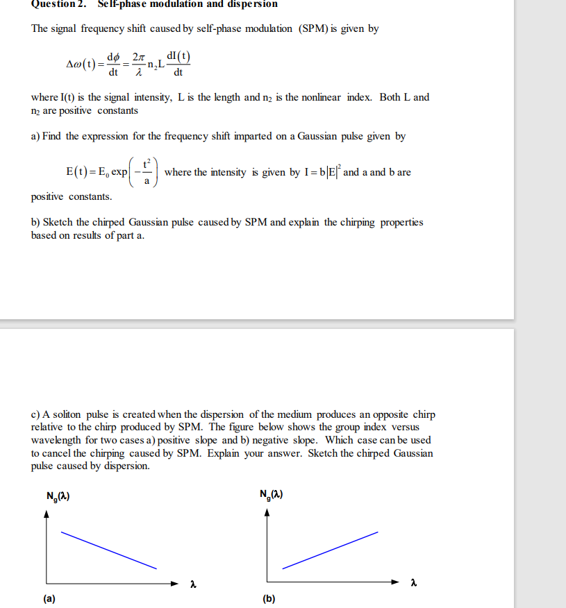 Solved Question 2 Self Phase Modulation And Dispersion The