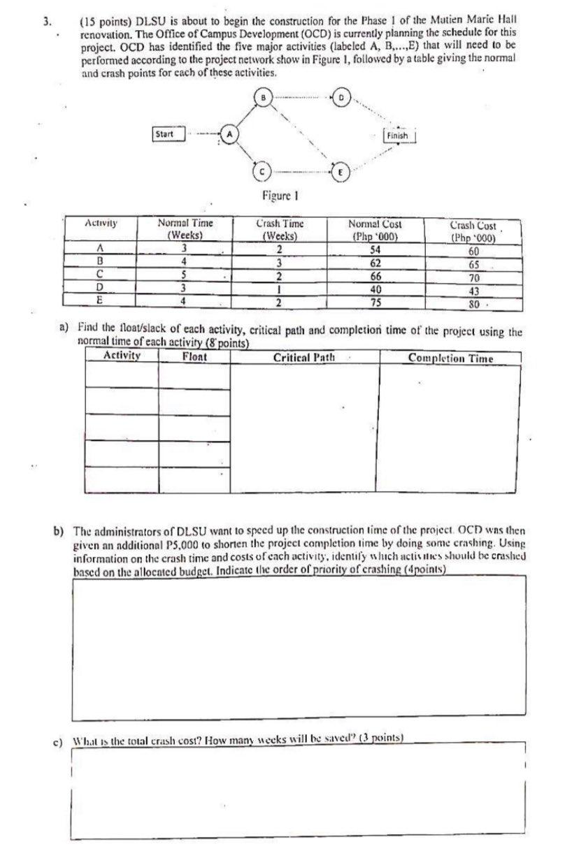 Solved 3. (15 points) DLSU is about to begin the | Chegg.com