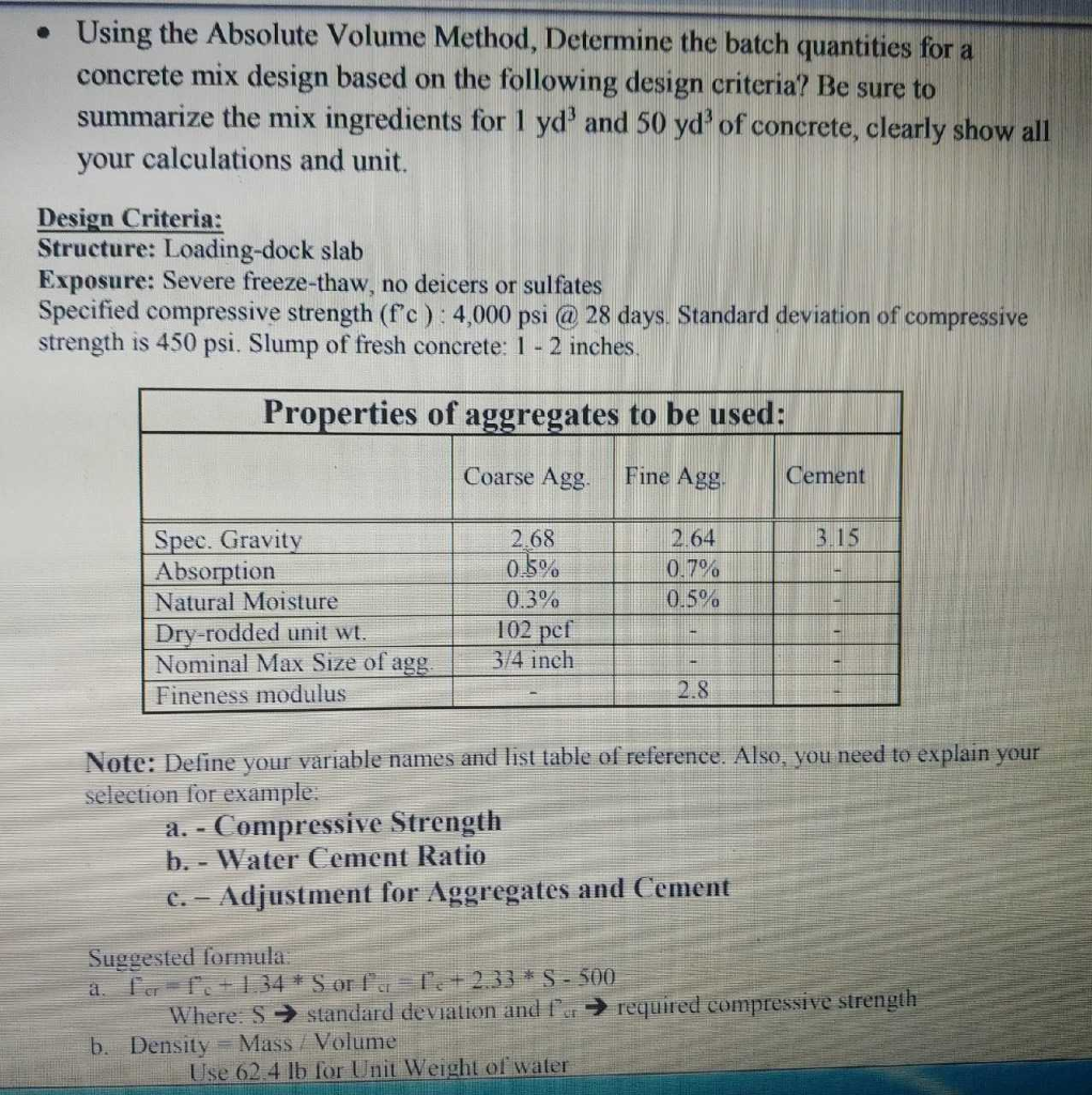 Solved Using the Absolute Volume Method, Determine the batch | Chegg.com