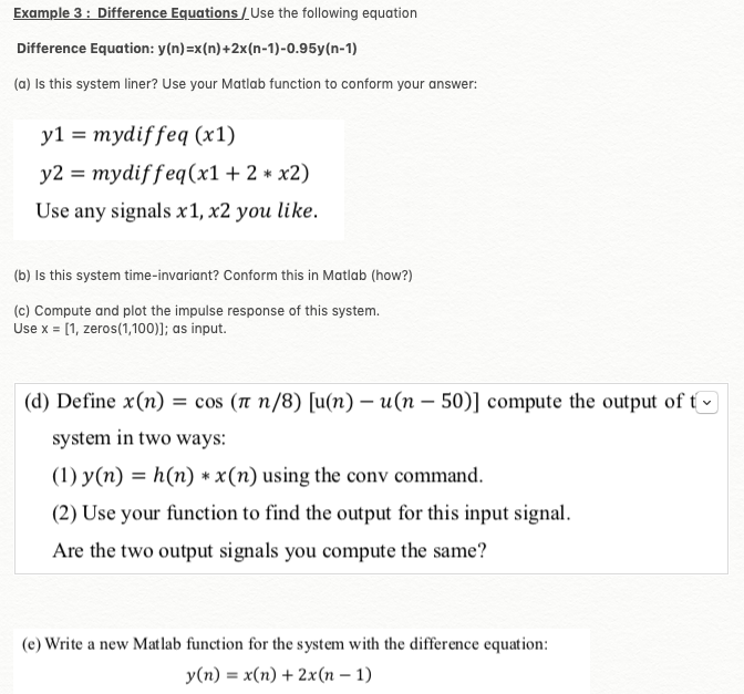 Solved Example 3 : Difference Equations /Use the following | Chegg.com