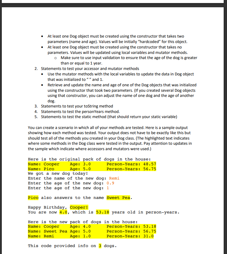 Solved Class Exercise - Dog (40 points) and Pack (20 points) | Chegg.com