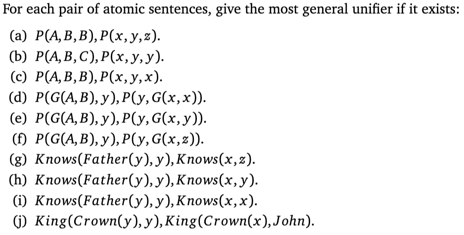 Solved For each pair of atomic sentences, give the most | Chegg.com