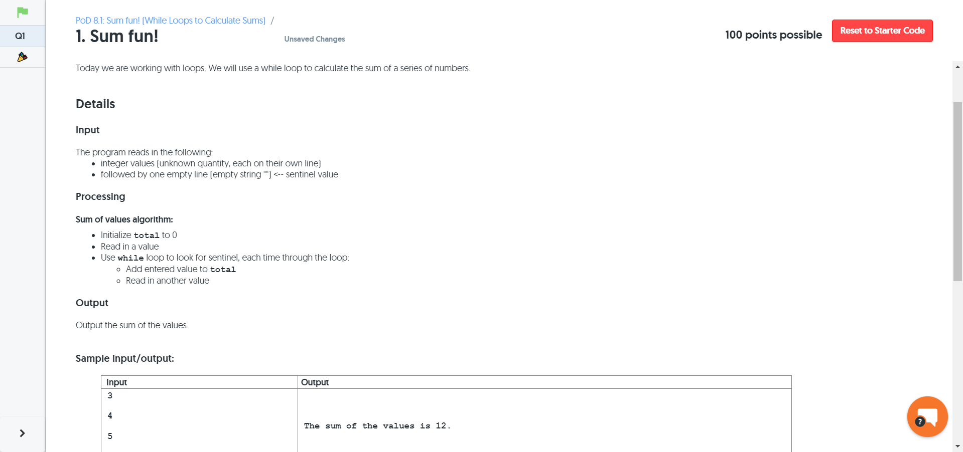 Solved 2 POD 8.1: Sum fun! (While Loops to Calculate Sums) / | Chegg.com
