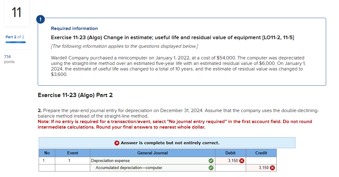 Solved Required information Exercise 11-23 (Algo) Change in | Chegg.com