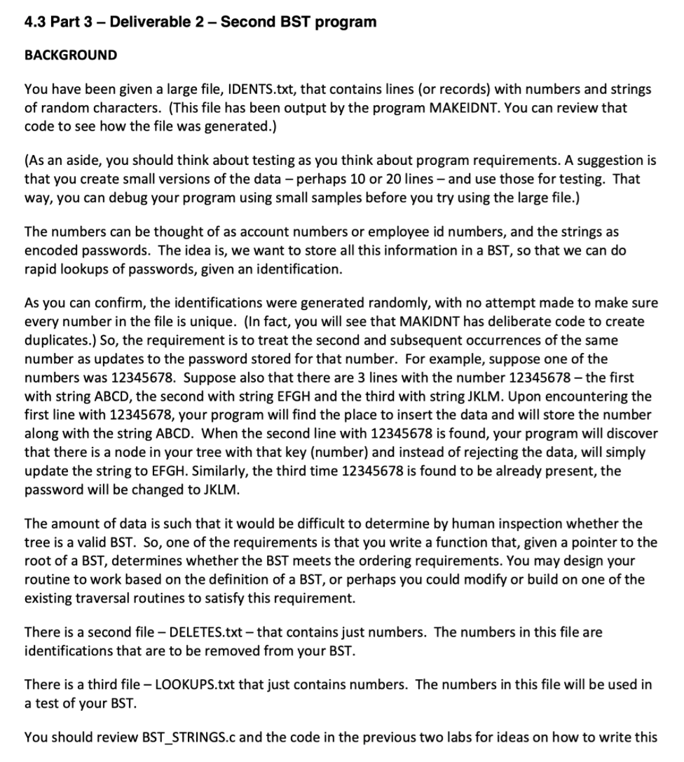 4.3 Part 3 - Deliverable 2 - Second BST program | Chegg.com