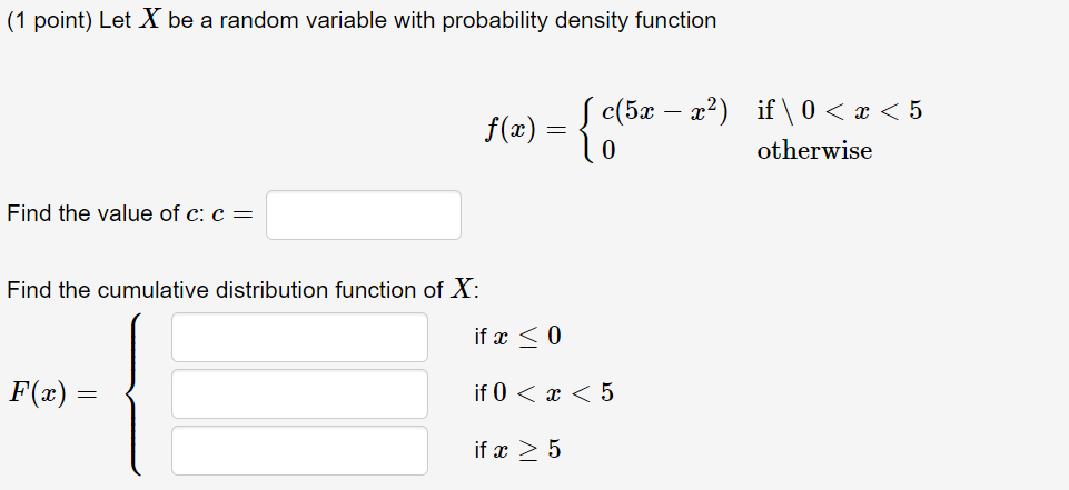Solved (1 point) Let X be a random variable with probability | Chegg.com