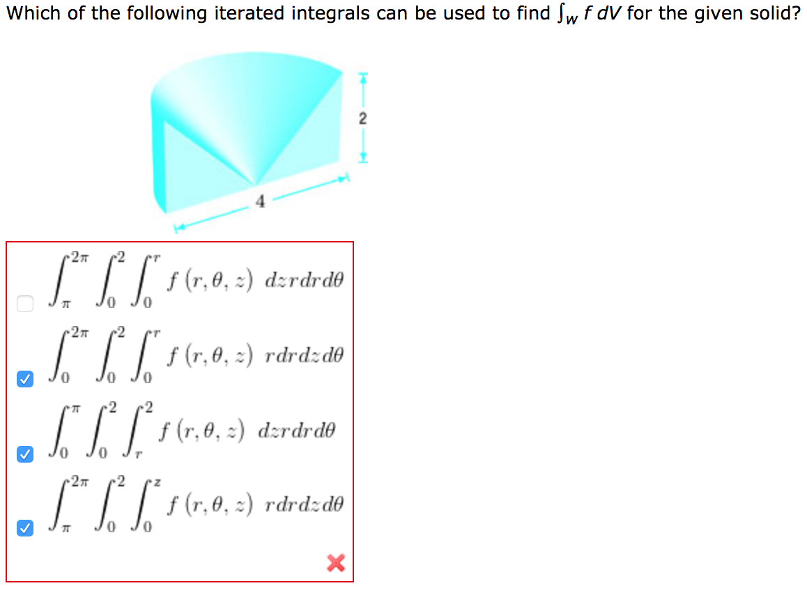 Solved Which of the following iterated integrals can be used | Chegg.com