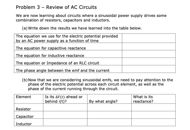 Solved Problem 3 - Review of AC Circuits We are now learning | Chegg.com