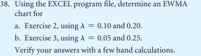38. Using the EXCEL program file, determine an EWMA | Chegg.com