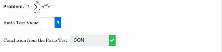 Solved 1:∑n=0∞n50e−n | Chegg.com