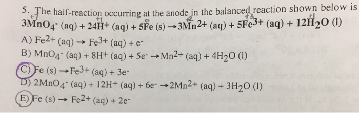 Solved The half-reaction occurring at the anode in the | Chegg.com