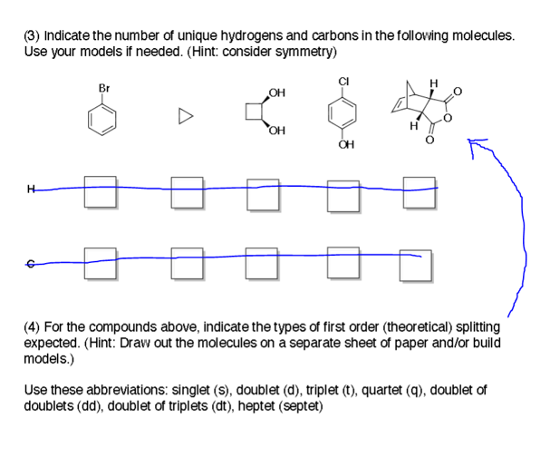 Solved (3) Indicate the number of unique hydrogens and | Chegg.com