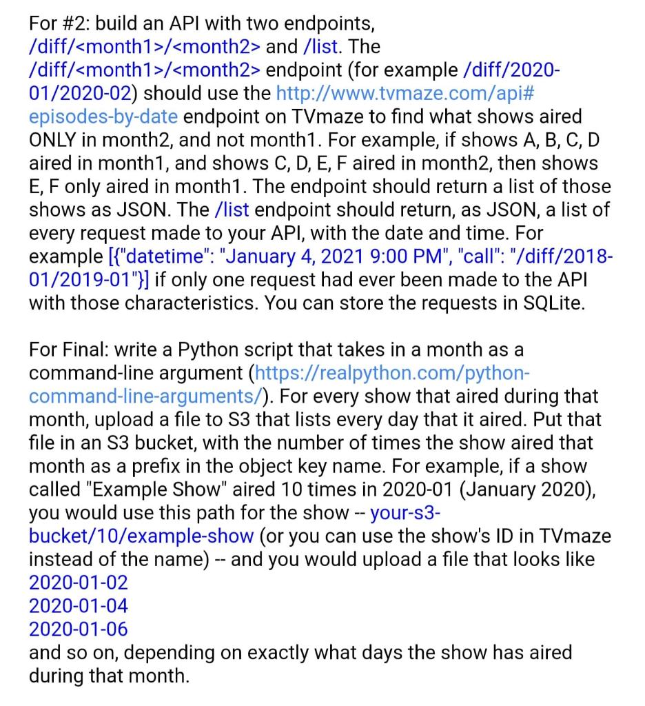 For #2: build an API with two endpoints, /diff// and | Chegg.com