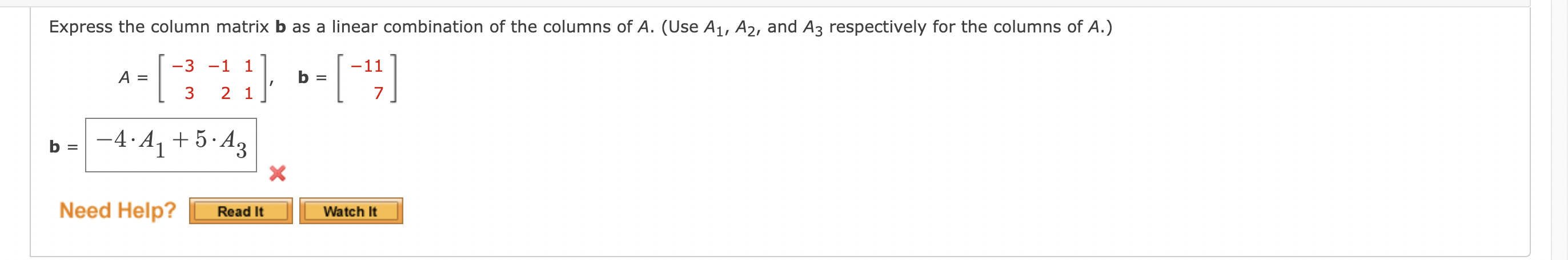 Solved Express the column matrix b as a linear combination | Chegg.com