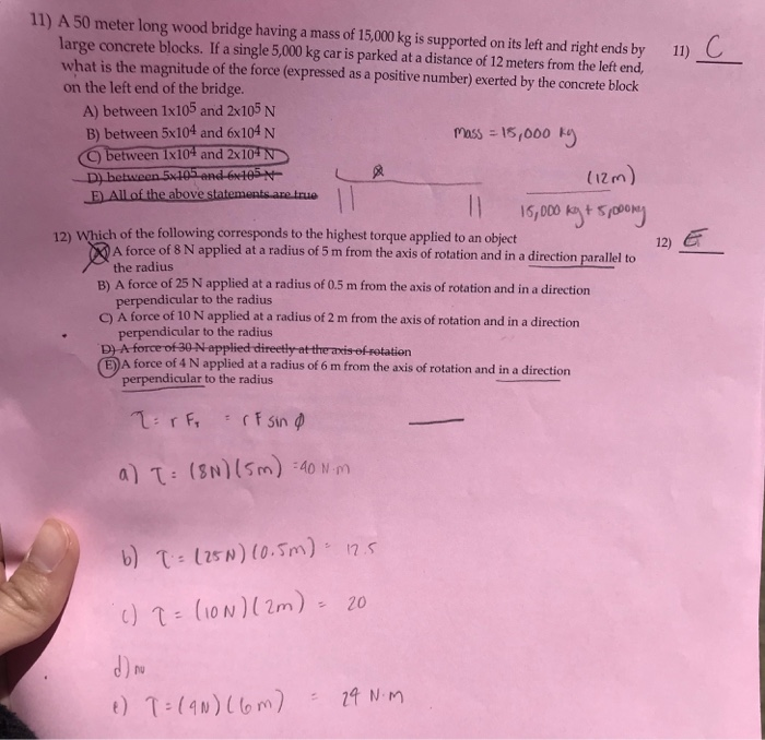 Solved 11) A 50 meter long wood bridge having a mass of | Chegg.com