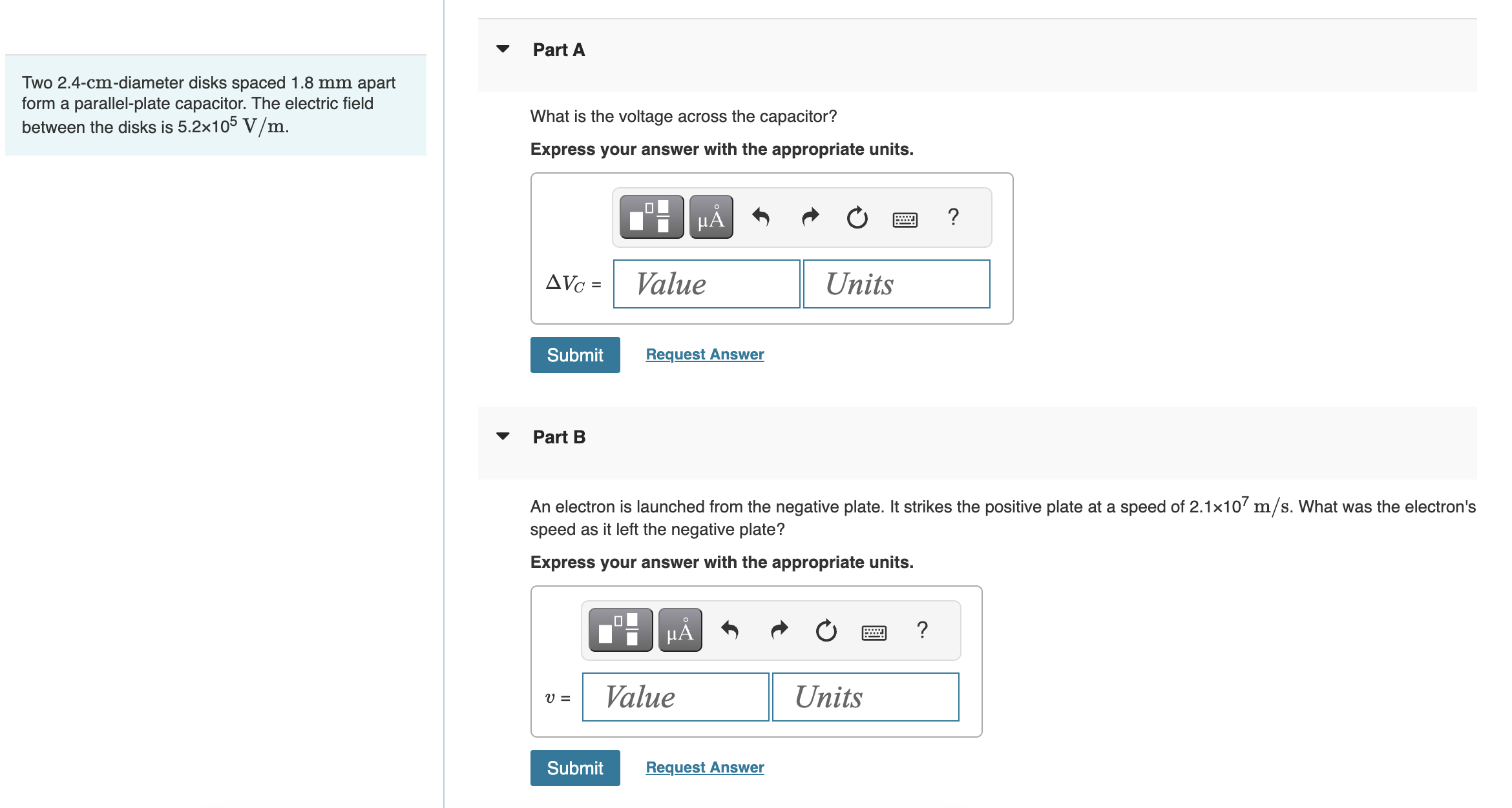 Solved Two 2.4-cm-diameter disks spaced 1.8 mm apart form a | Chegg.com