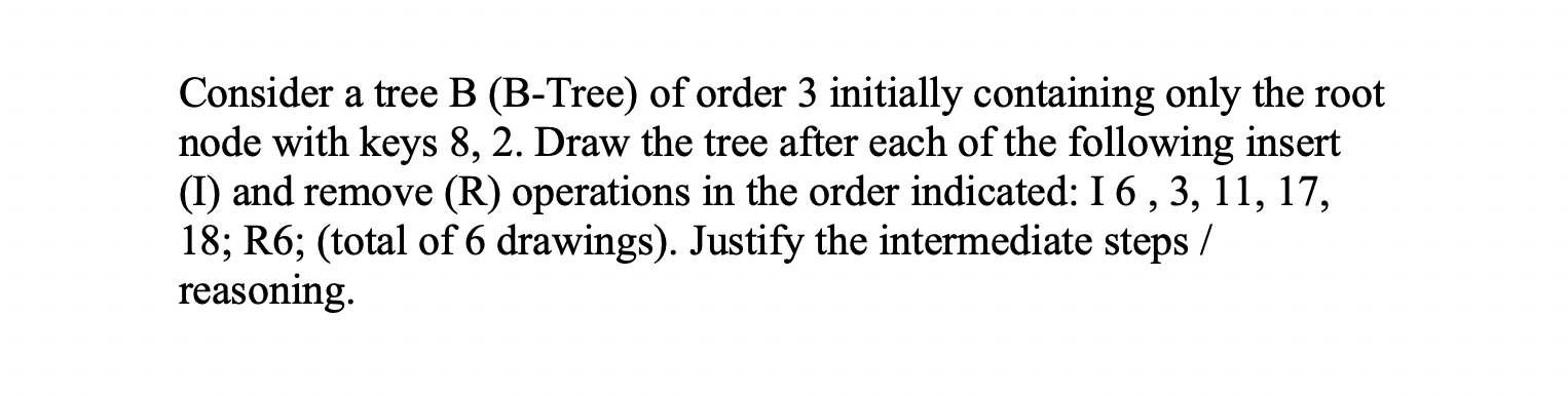 Solved Consider a tree B (B-Tree) of order 3 initially | Chegg.com
