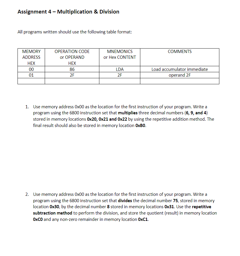 Solved Assignment 4 - Multiplication \& Division All | Chegg.com