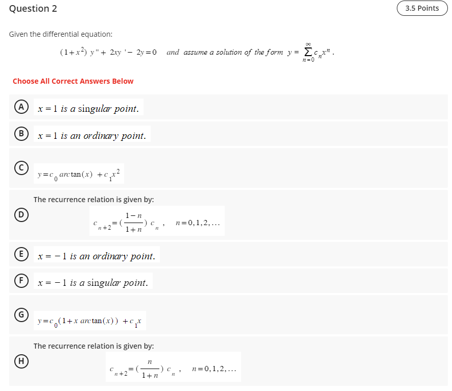 Solved Given the differential equation: (1+x2)y′′+2xy′−2y=0 | Chegg.com