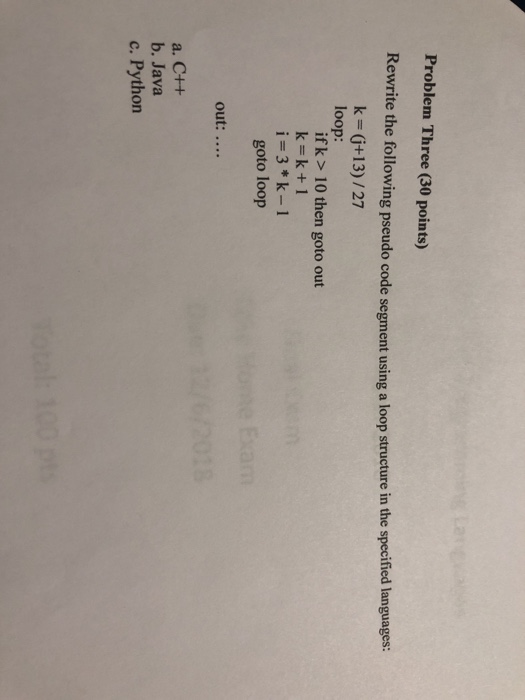 Solved Problem Three (30 points) Rewrite the following | Chegg.com