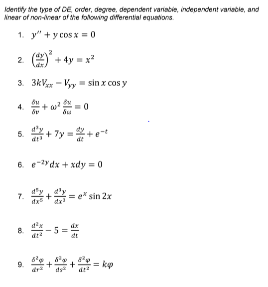 Solved Identify the type of DE, order, degree, dependent | Chegg.com