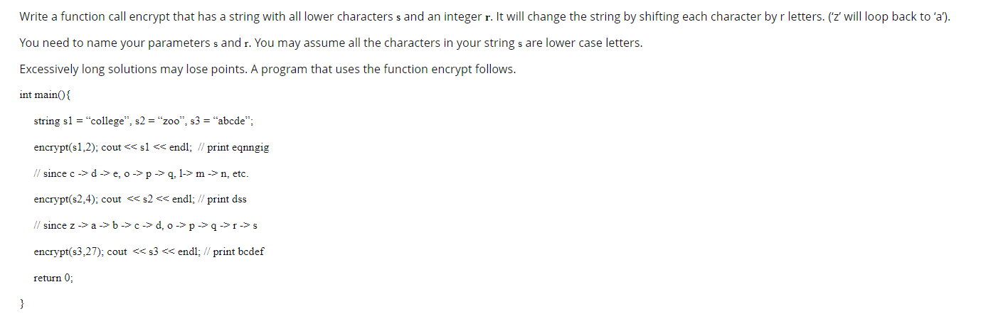 Solved Write A Function Call Encrypt That Has A String With 2630