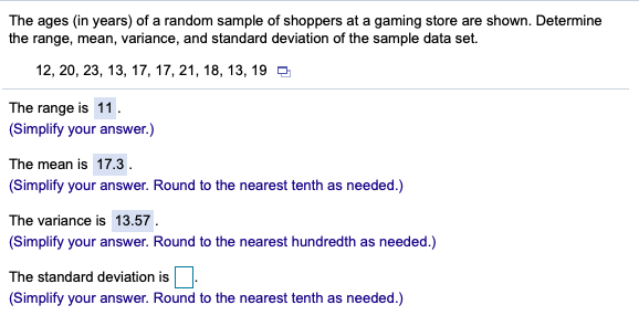 Solved The ages (in years) of a random sample of shoppers at | Chegg.com