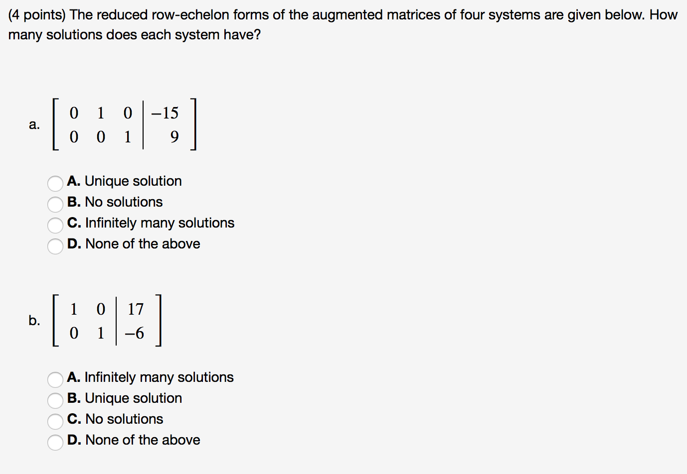 Solved (4 points) The reduced row-echelon forms of the | Chegg.com