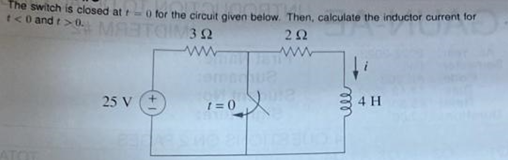 Solved The switch is closed at t=0 ﻿for the circuit given | Chegg.com
