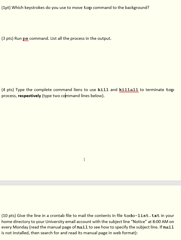 Solved (1pt) Which keystrokes do you use to move top command | Chegg.com