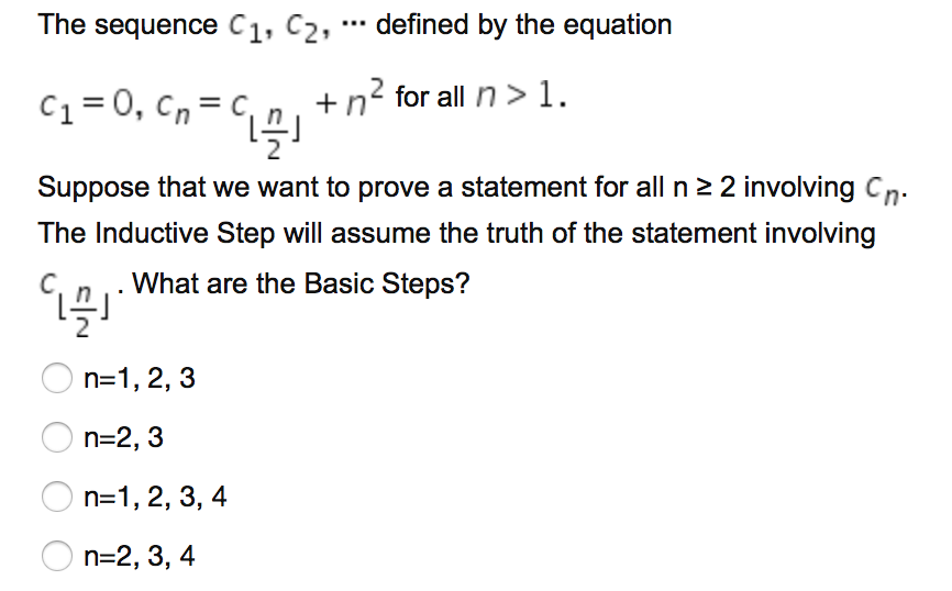 Solved The sequence C1, C2, " defined by the equation C1= 0, | Chegg.com
