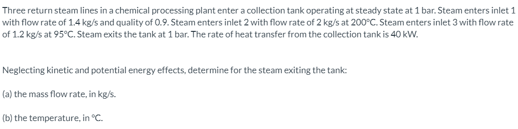 Solved Three return steam lines in a chemical processing | Chegg.com
