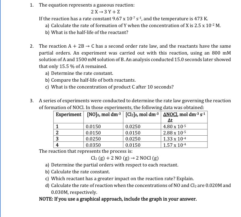 Solved 1. The equation represents a gaseous reaction: | Chegg.com