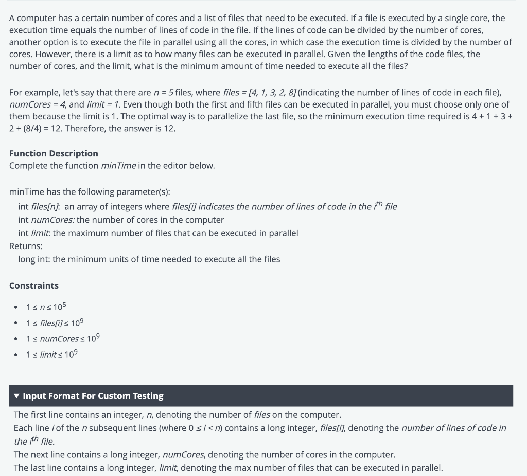Solved A computer has a certain number of cores and a list | Chegg.com
