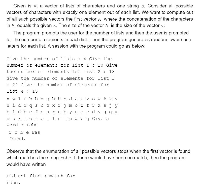 Solved Given is v, a vector of lists of characters and one | Chegg.com